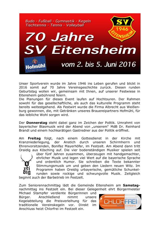 70 Jahre SV Eitensheim 1946 e.V. | SV Eitensheim 1946 e.V.